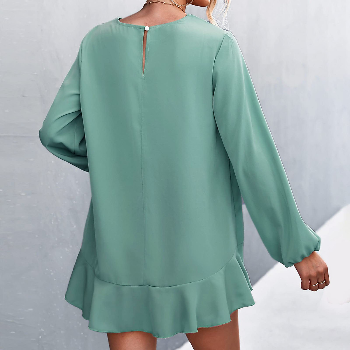 Blouse for Women Long Sleeve Kimloog Fashion Women Autumn Loose Long Puff Sleeve Soid Sweatshirt Top Blouse Red