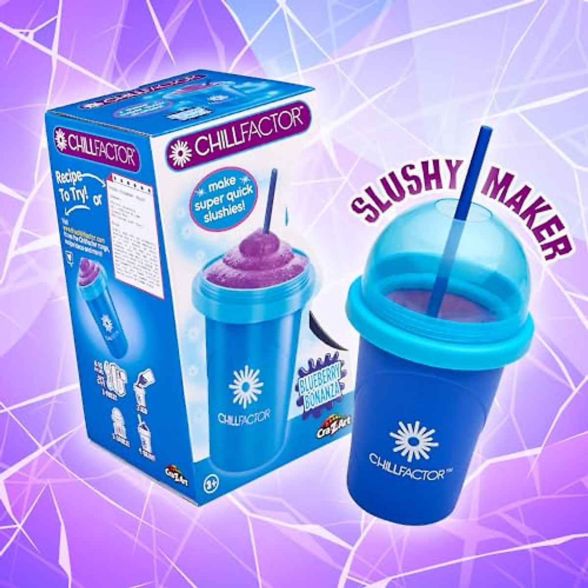 Cra-Z-Art ChillFactor Original Slushie Maker Cup, DIY Magic Slushy Maker Squeeze Cup, Super Quick Smoothie Squeeze Cup for Milkshakes, Juices, Double Layer Cup with Lid & Spoon, Blue