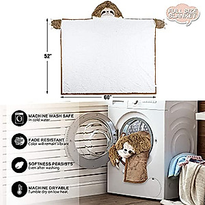 Sloth Wearable Hooded Blanket for Adults - Super Soft Warm Cozy Plush Flannel Fleece & Sherpa Hoodie Throw Cloak Wrap - Sloth Gifts for Women Adults and Kids (Brown)