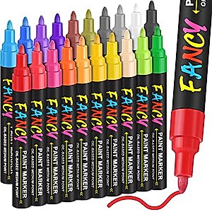 IVSUN Paint Pens Paint Markers, 20 Colors Oil-Based Waterproof Paint Marker Pen Set, Never Fade Quick Dry and Permanent, Works on Rocks Painting, Wood, Fabric, Plastic, Canvas, Glass, Mugs, DIY Craft