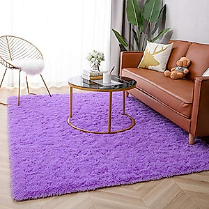 Terrug Super Soft Shaggy Fluffy Rugs for Kids Room, Home Decor Area Rugs 4x6 Feet for Bedroom, Cute Plush Rugs for Girls Bedroom Dorm, Non-Slip Carpet for Living Room (4X6 Feet, Purple)