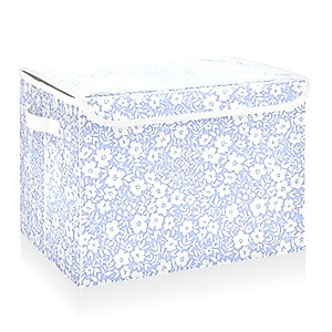 CaTaKu Purple Small Floral Storage Bins with Lids Fabric Large Storage Container Cube Basket with Handle Decorative Storage Boxes for Organizing Clothes Shelves