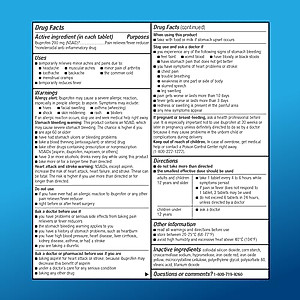 Amazon Basic Care Ibuprofen Tablets, Fever Reducer and Pain Relief from Body Aches, Headache, Arthritis and More, Brown, 200 Count