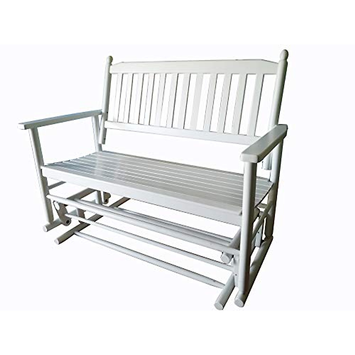 Rockingrocker - A058WT White Porch Wood Glider Bench Rocker Patio Wooden Loveseat — Assembled Dimensions:W49.21 x H40.16 x D26.97 inches