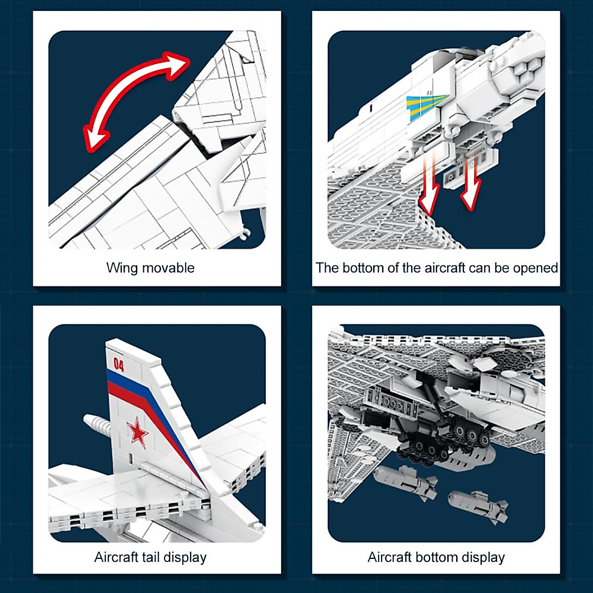 MISINI 33036 Aircraft Building Blocks Kit, 1598 Pcs Soviet Supersonic TU-160 Strategic Bomber White Swan Aricraft Model Building Blocks, Jets Building Blocks Sets, Gifts for Military Fans and 14+