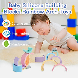 let's make Silicone Stacking Toy 8 Pcs Rainbow Stacker Building Block Set Semicircular Arch Stacking Game Early Education Toy for Babies 3 Years