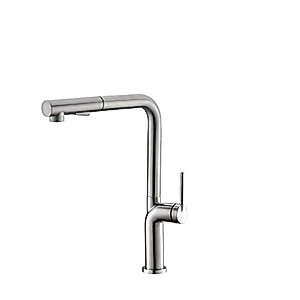 STYLISH Modern Kitchen Sink Faucet Single Handle Pull Down Dual Mode 100% Solid Stainless Steel Brushed Stainless Steel Finish, K-146S