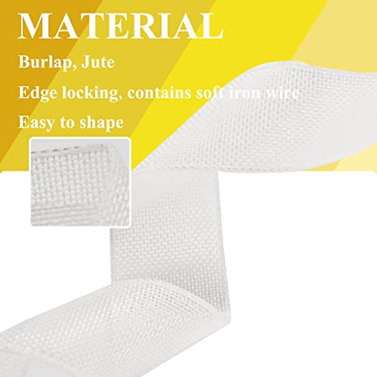 White Burlap Wired Ribbon 1-1/2 Inch x 10 Yard for Gift Wrapping Home Decor Wedding Party Decorations Bows Christmas Tree Crafts Supplies