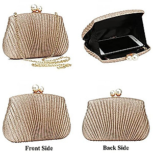 Womens Clutch Shell beads Evening Bag Wedding Bridal Prom Purse and Shoulder Handbag (Rose gold color)