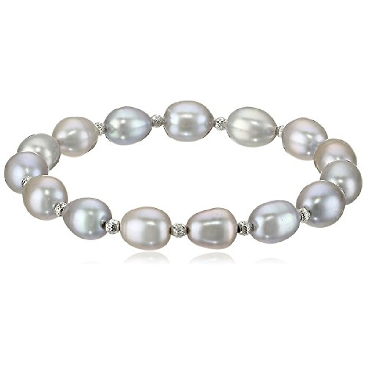 Amazon Collection Sterling Silver Grey Freshwater Cultured Pearl Necklace, Bracelet and Dangle Earrings Jewelry Set (8-9mm)