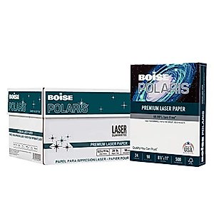 BOISE POLARIS Premium Laser Paper, 8.5" x 11" Letter, 98 Bright White, 24 lb., 8 Ream Carton (4,000 Sheets)