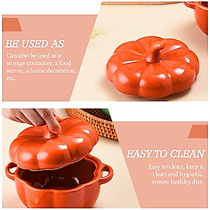Zerodeko Ceramic Pumpkin Bowl with Lid, 420ml Halloween Bowl with Handle, Soup Bowl Candy Cookie Jar Stewing Bowl Salad Dish Pumpkin Decoration for Halloween Thanksgiving (Orange)