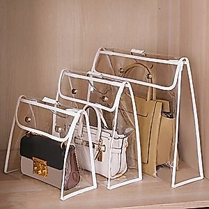 Dust Bags for Purses and Handbags with Lid Snap Hanging Hook, Transparent Dust Bag for Closet, Purse Protector Bag White L