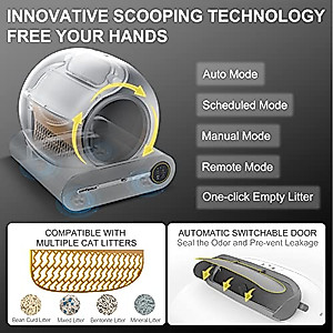 Comfipaws Automatic Cat Litter Box Self Cleaning Robot Cat Litter Box for Multiple Cats, Auto Clean Cat Litter Box with APP Control & Ionic Deodorizer, 65L+9L Smart Cat Toilet with Mat, Liner, Brush