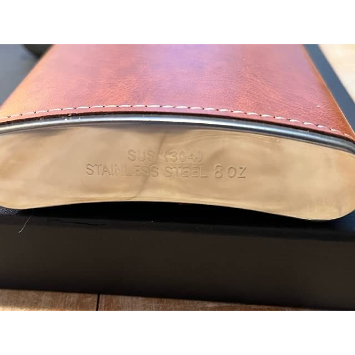 Brown Leather Hip Flask 8 Oz Stainless Steel PU Leather Wrap Flask Gift Set with 2 Cups & Funnel