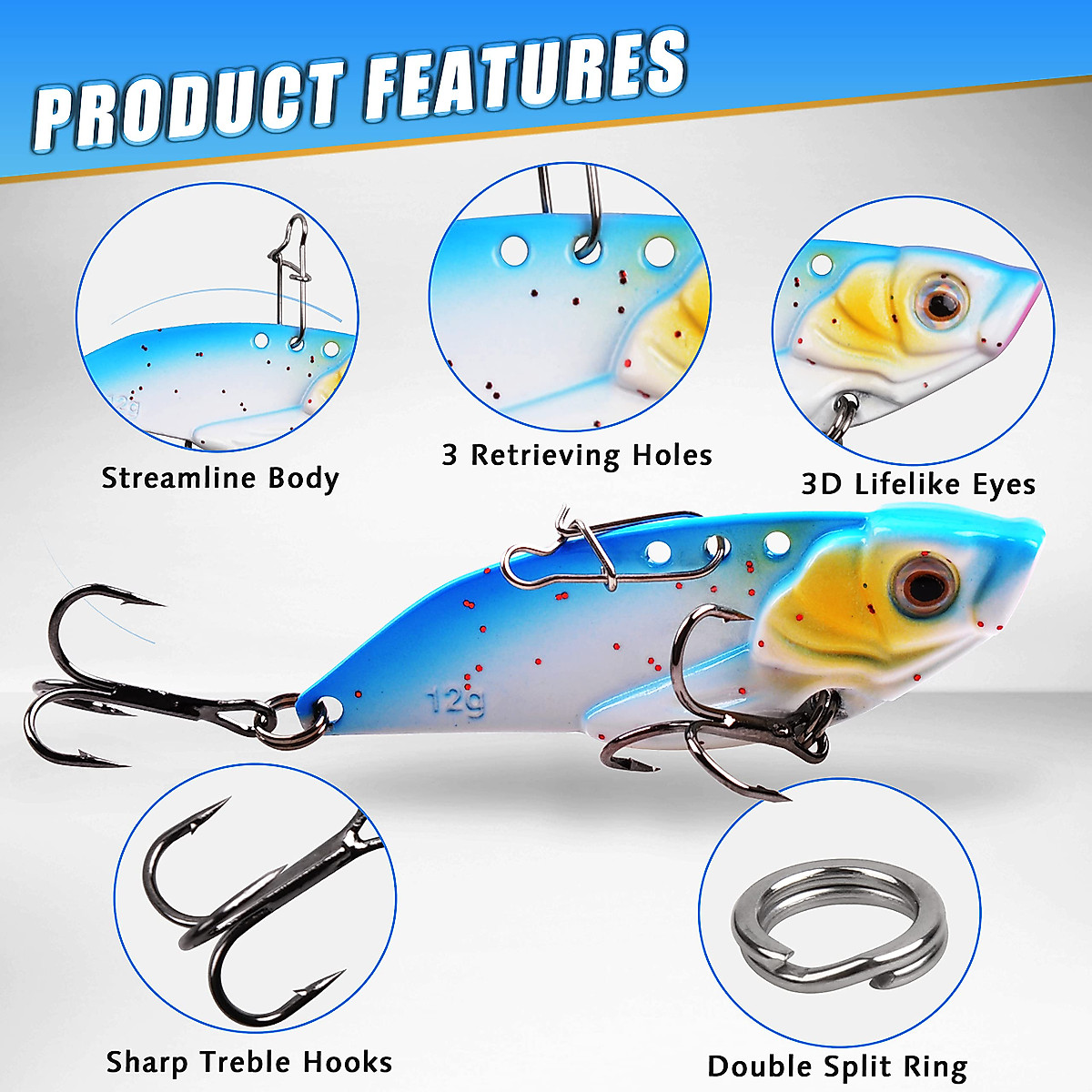 Blade Baits Fishing Jigging Spoon Lures,Metal VIB Hard Spinner Blade Baits Swimbait Vibrating Lipless Crankbait Fishing Lures for Bass Walleye Trout