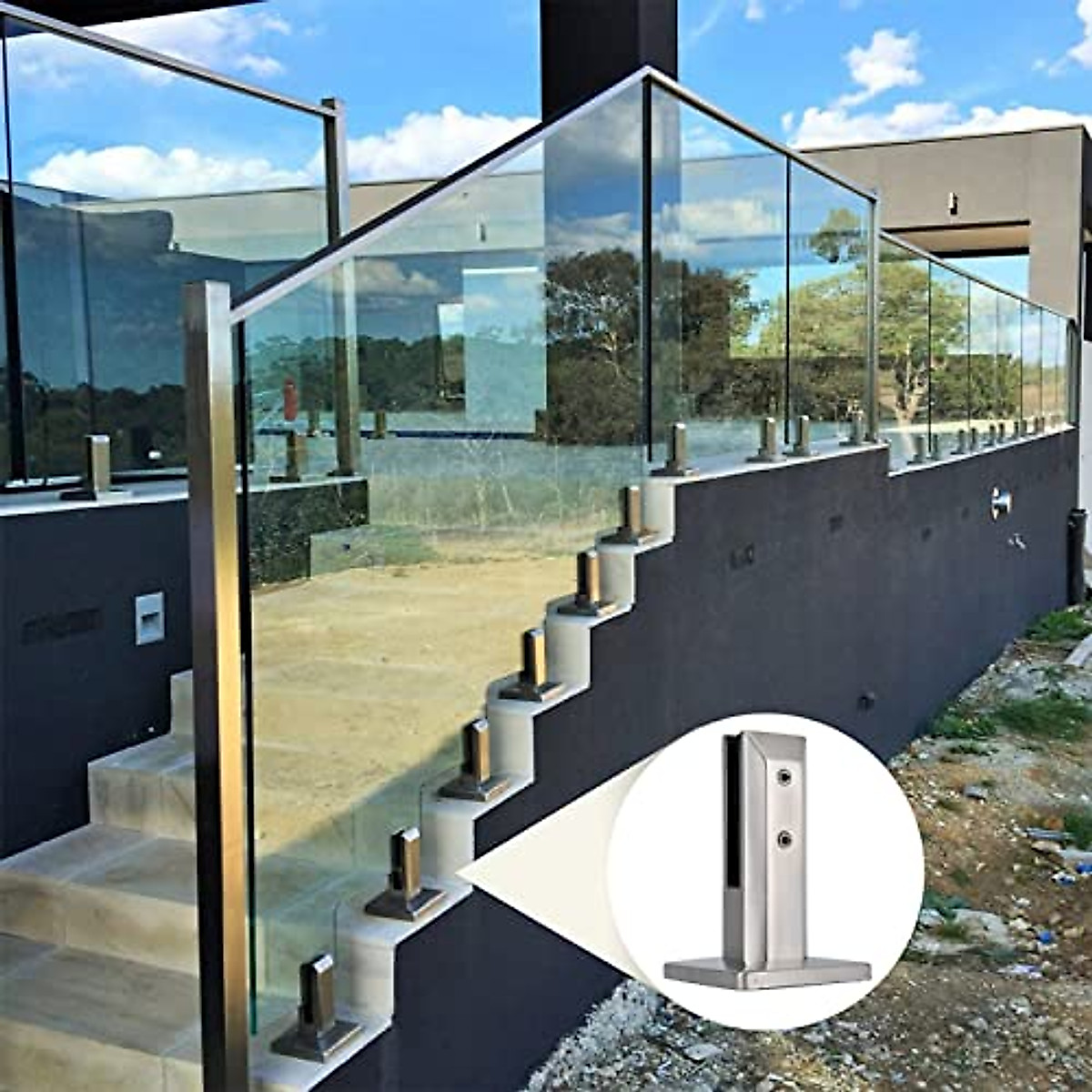 PHASFBJ 10pcs Stainless Steel Square Glass Clamp, Pool Fence Balustrade Post Clip, for Balcony Garden Deck, Balcony, Railings, Floor-Standing Heavy Duty Stainless Steel Stand,Silver