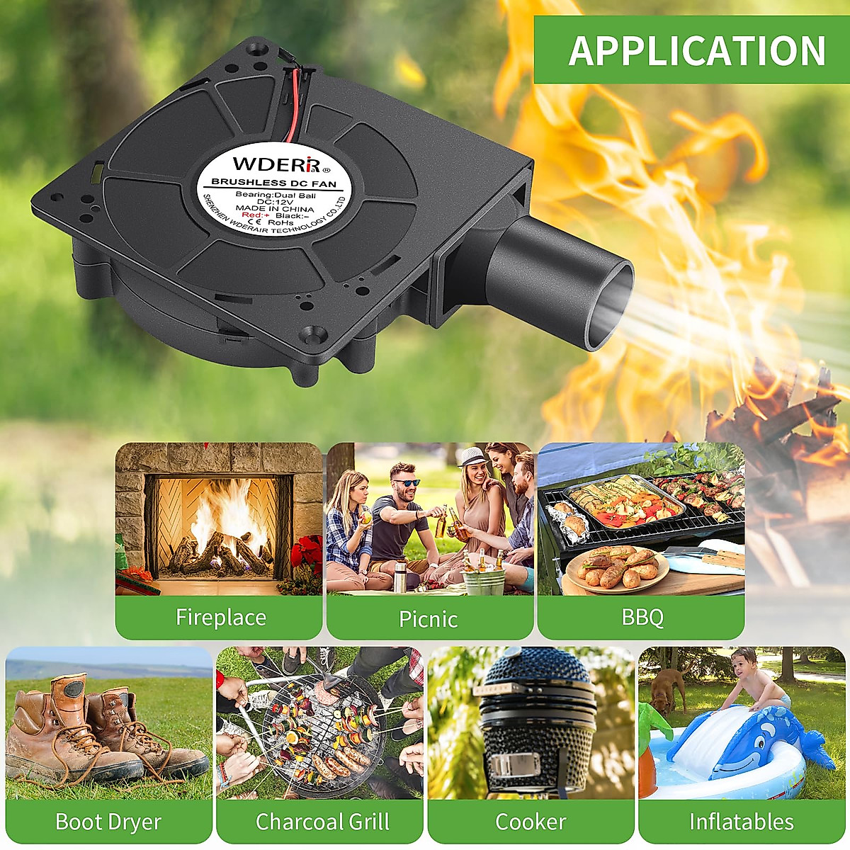 WDERAIR 120mm Small 12Volt Electric BBQ Blower Fan with Adjustable Controller for Squirrel Cage Centrifugal Air Blower、 Smoker Ventilation or Replacement Inflatables、Charcoal Starter、Barbecue Grill