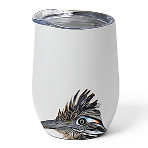 Funny Curious Roadrunner Peeking Look Out Wine Tumbler 12oz Stainless Steel Vacuum Insulated Cup With Lid - Gifts for Roadrunner Lovers