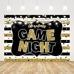 Ticuenicoa 7x5ft Game Night Party Backdrop Black and Gold Stripes Photo Background Game On Birthday Party Supplies Kids Adults Gaming Party Decorations Baby Shower Cake Table Photo Booth Props