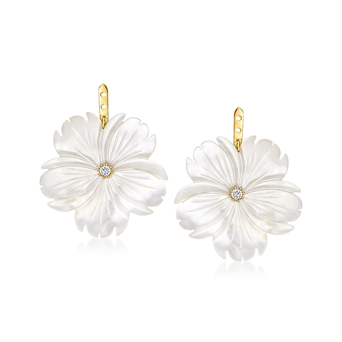 Ross-Simons Mother-Of-Pearl and .20 ct. t.w. White Topaz Flower Removable Drop Earrings With 18kt Gold Over Sterling