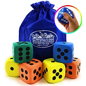 Deluxe Giant 3.15" EVA Foam Dice (Pack of 6) with Bonus Matty's Toy Stop Storage Bag