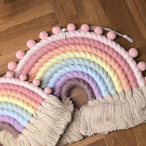 JILPAK Large Rainbow Wall Hanging, Pastel Fiber Rainbow Wall Hanging, Macrame Rainbow Wall Hanging Nursery Boho Decor Kids Room (10 x 14 inches)