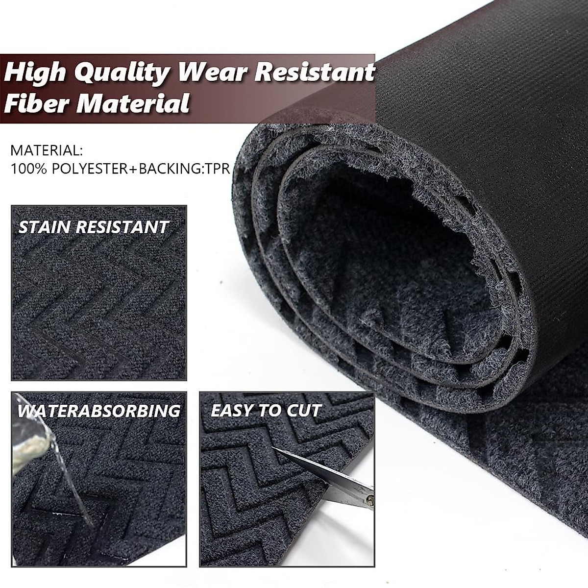 Runner Rug Carpet Runners, Indoor/Outdoor Hallway Custom Sizes Kitchen Entryway Bedroom Area Rugs with Natural Non-Slip Waterproof Rubber Backing, Garage Mat, Gray Triangle, 2' x 12'