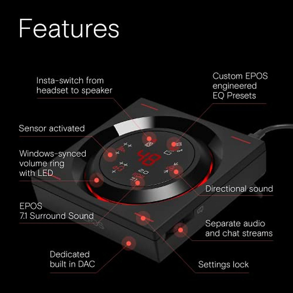 EPOS GSX 1000 2nd Edition Dac Amp Audio Amplifier/External USB Sound Card with 7.1 Surround Sound, Side Tone, Gaming DAC and EQ, Headphone Amp Compatible with Windows, Mac, Laptops and Desktops