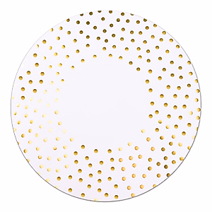50 Pcs 14 Inch White and Gold Foil Paper Place Mats Golden Polka Dots Round Placemats Disposable Decorative Table Mats for Wedding Banquet Party Home Dining Table Decor
