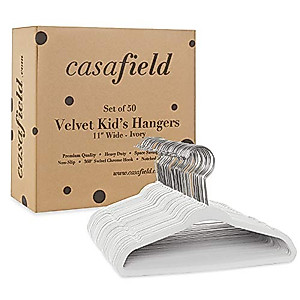 Casafield 50 Velvet Baby Hangers - 11" Size for Infant & Toddler Clothes - Ivory