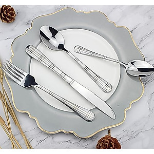 Silverware Set Flatware Retro Black Polka Dots for 4 Utensil Cutlery Geometric，Mirror Polished，Great for Famil，Dinnerware，Gatherings Daily Use–Spoons,Knives,Teaspoons,Forks 20-Piece
