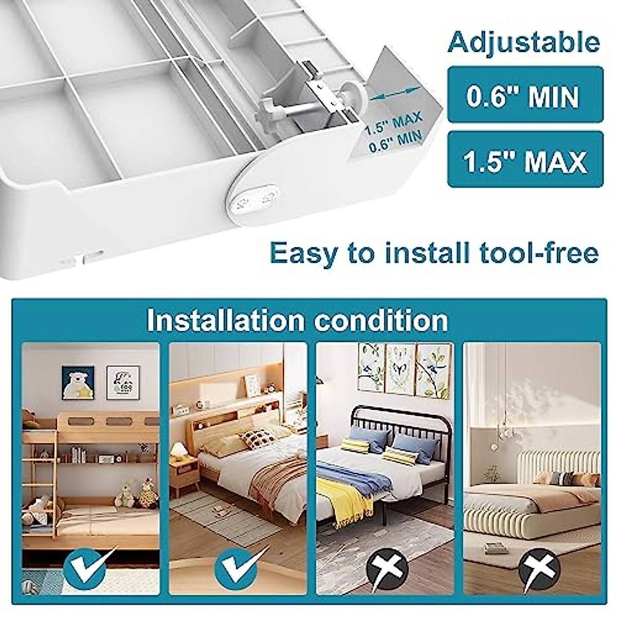 JUMEIHUI Folding Bedside Shelf for Bed College Dorm,Bunk Bed Shelf for Top Bunk,Bed Shelf Organizer with Cup Holder,Bed Accessories,Bedside Organizer for Phones,Kindle,Book,Remote,CPAP(White)