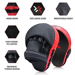 Xnature Essential Curved Boxing MMA Punching Mitts Boxing Pads Hook & Jab Pads MMA Target Focus Punching Mitts Thai Strike Kick Shield a Pair