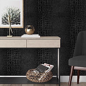Nukofal Black Wallpaper Peel and Stick Crocodile Wallpaper Black Contact Paper Embossed Wallpaper Textured Wallpaper Peel and Stick Self Adhesive Removable Contact Paper for Walls 15.7inch X 118.1inch