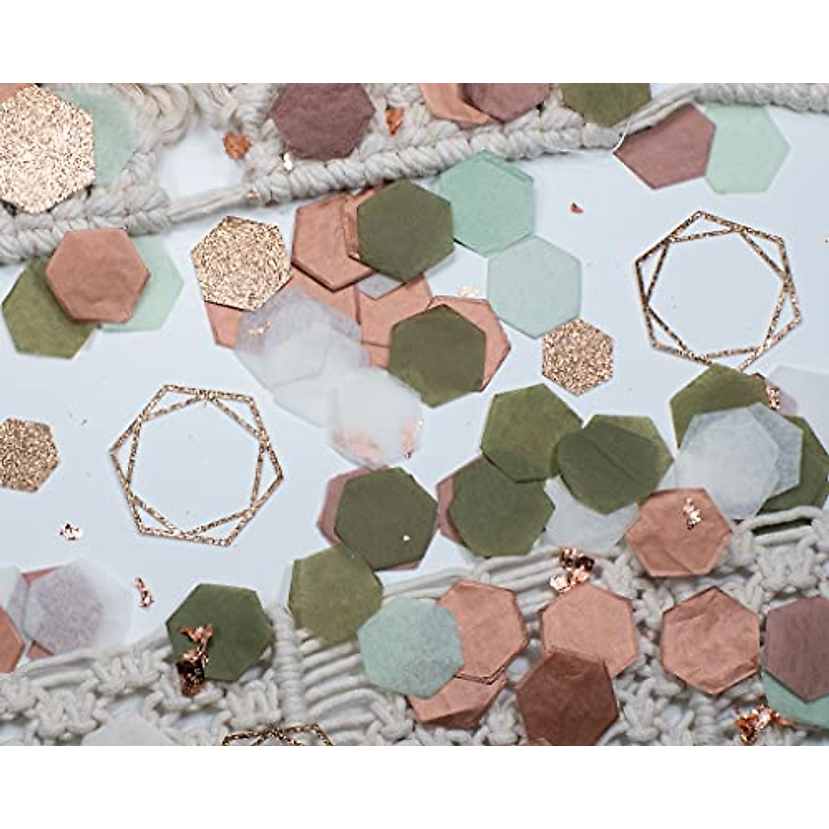 550 Pieces Boho Party Decor, Hexagon Confetti Party Decorations for Baby Shower, Bridal Shower, Birthday Sage Green, Copper