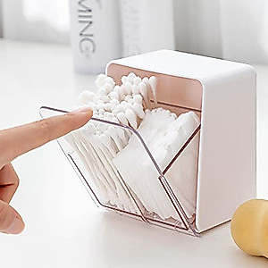 Leadiy Qtip Holder Cotton Pads Organizer, Cotton Ball Holder for Bathroom Canisters, Q Tip Storage Organizer with Clear Lid Bathroom Container Box 2 Sections Storage