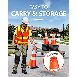 (8 Pack) BATTIFE Traffic Cones 28 Inch with Black Weighted Base,Durable PVC Orange Cone for Traffic Control,Construction Events, Driveway Road Parking Lot