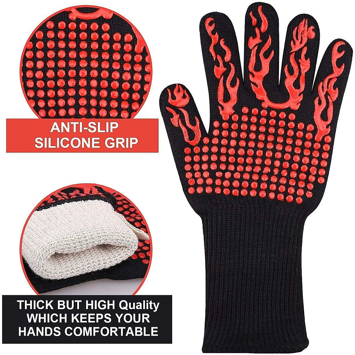 Wetest Premium 1 Pair Extreme Heat Resistant Oven Gloves for Cooking Gloves for BBQ, Grilling, Baking, Red