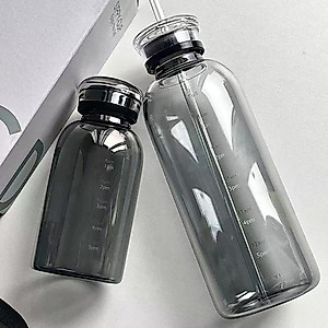 550ml Milk Juice Cute Water Bottle Portable Transparent Gray Water Cup Glass Bottles Creative Handy Cup with Scale Straw 2 Lids Aesthetic Cute Water Bottles
