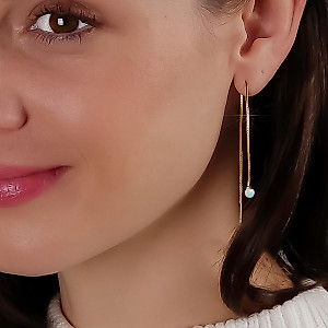 Created Opal Earrings for Women - Dangly Earrings for Woman, White Opal Gold Long Earrings, Double Earrings for Two Holes, Gold Opal Drop Earrings, 14k Gold Plated Gold Threader Earrings for Women