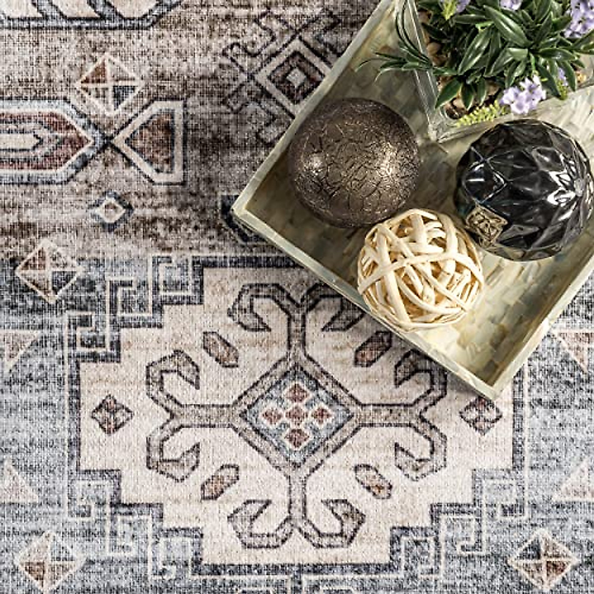 nuLOOM Emani Machine Washable Medallion Area Rug, 5' x 8', Beige