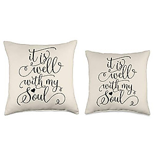 Christian Quotes and Bible Verses Gifts Christian Gift It is Well with My Soul Bible Verse Throw Pillow, 16x16, Multicolor