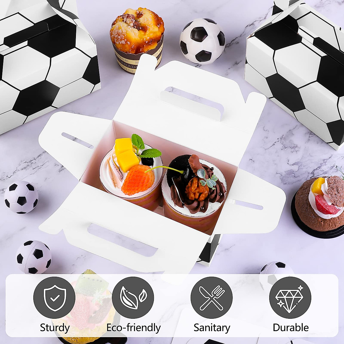durony 16 Pack Soccer Treat Boxes Sports Party Supplies Soccer Party Favors Football Bags Candy Goodie Gift Boxes for Soccer Team Birthday Baby Shower Decorations 6.2 x 6.2 x 3.5 Inch