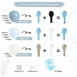 Double Stuffed Dusty Blue White Balloon Garland, Baby Blue Balloon White Sand Beige Cream Balloon Arch Kit for Baby Shower Wedding Birthday Birthday Party Decoration