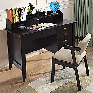 Catrimown Computer Desk with Drawers and Hutch, Wood Office Desk Teens Student Desk Study Table Writing Desk for Bedroom Small Spaces Furniture with Storage Shelves, Espresso Brown