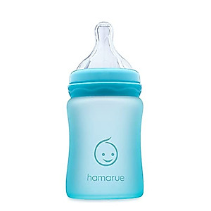 Hamarue 3-in-1 Glass Sippy Cups for Toddlers | Silicone Coated Glass Baby Bottles | Non-Toxic Transition Cup for Baby with Removeable Handles | Baby Straw Cup NB+, 3M, 6M, 12M (Teal, 5 oz)