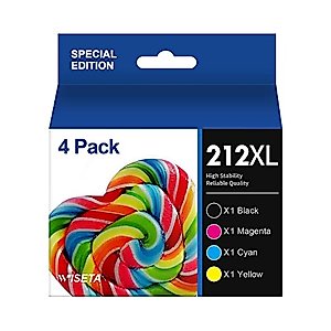 212XL Ink Remanufactured Ink Cartridges Replacement for Epson 212XL T212XL 212 XL T212 for XP-4100 XP-4105 WF-2830 WF-2850 Printer (1 Black, 1 Cyan, 1 Magenta, 1 Yellow, 4 Pack)