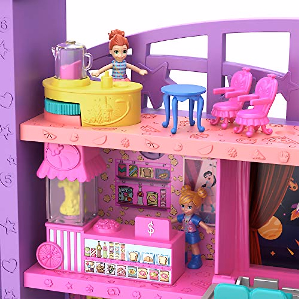 Polly Pocket Playset with 3 Micro Dolls, 1 Toy Car, Food and Shopping Accessories, Pollyville Mega Mall Toy
