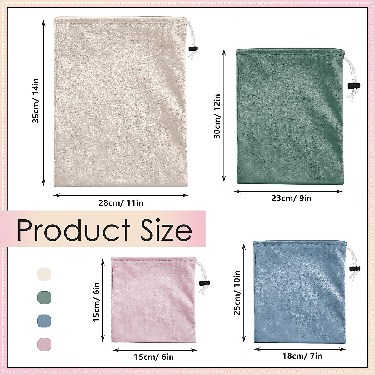 Amylove 4 Pcs Adult Game Toy Storage Bags Drawstring Storage Bag Reusable Adult Toy Organizer Multipurpose Adult Toy Bag Receive Bag Pouch, 4 Sized for Home Travel (Light Color,Classic)